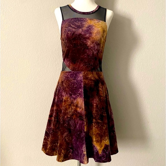 Frenchi | Dresses | Frenchi Velvet Skater Dress W Mesh Panel Cutouts ...